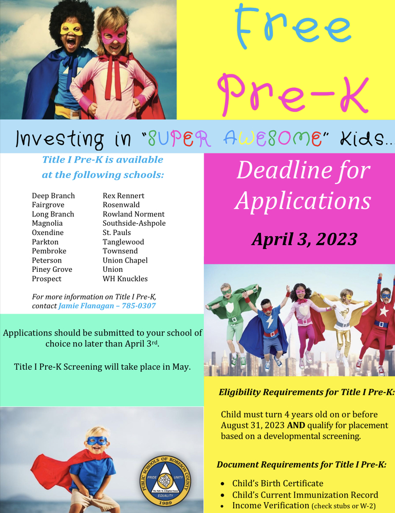 PreK Registration | Oxendine Elementary School