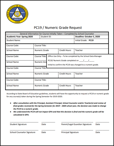 Grade Request Form | Red Springs High School