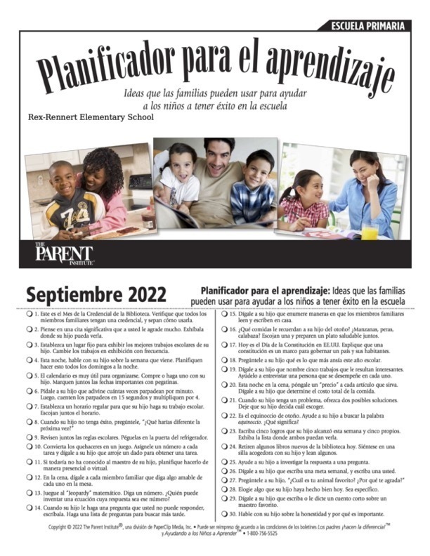 SPANISH SEPTEMBER PARENT NEWSLETTER | Rex-Rennert Elementary School